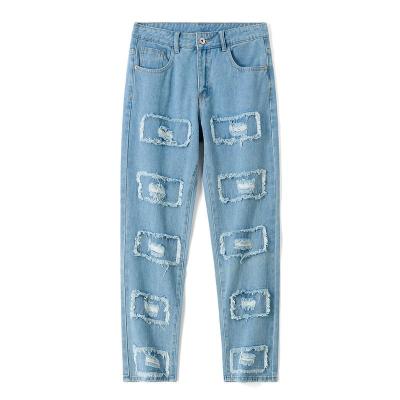China Distressed Blue Mid Waist Distressed wholesale skinny jeans mens Youth Trend Non Stretch Custom (Y238) for sale