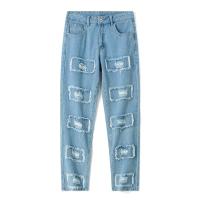 China Distressed Blue Mid Waist Distressed wholesale skinny jeans mens Youth Trend Non Stretch Custom (Y238) for sale
