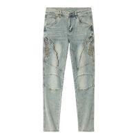 China Blue Mid Waist Youth Trend mens pants wholesale Slight Stretch Stone Wash Chemical Wash Custom (Y241) for sale