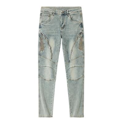 China Blue Mid Waist Youth Trend mens pants wholesale Slight Stretch Stone Wash Chemical Wash Custom (Y241) for sale