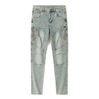 China Blue Mid Waist Youth Trend mens pants wholesale Slight Stretch Stone Wash Chemical Wash Custom (Y241) for sale