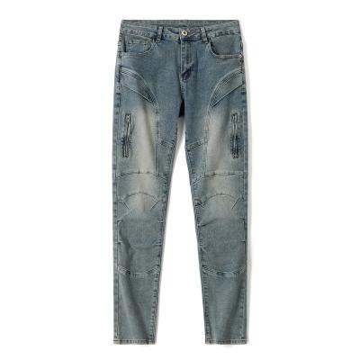 China Washed Mid Waist Light Blue wholesale skinny jeans mens Youth Trend Chemical Wash Custom (Y234) for sale