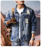China Single Breasted Blue Daily Fabric Hem french workwear jacket wholesale Long Sleeve Polyester 19% Custom (JK591) for sale