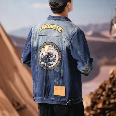 China Fabric Hem Blue Daily Fabric Hem french workwear jacket wholesale Embroidered Long Sleeve Custom (JK558) for sale