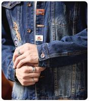 China Fabric Hem Blue Daily Fabric Hem french workwear jacket wholesale Embroidered Long Sleeve Custom (JK558) for sale