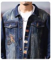 China Fabric Hem Blue Daily Fabric Hem french workwear jacket wholesale Embroidered Long Sleeve Custom (JK558) for sale