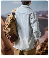 China Striped Raw Edge Light Blue french workwear jacket wholesale Youth Trend Long Sleeve Custom (CS015) for sale
