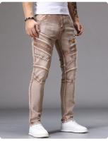 China Brown Blue Mid Waist Brown Blue Youth Trend wholesale skinny jeans mens Autumn 2025 Slight Stretch Custom (Y242) for sale