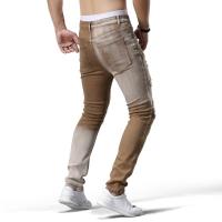 China Mid Waist Distressed Stone Washed wholesale skinny jeans mens Urban Fashion Khaki Army Green Custom (TM257) for sale