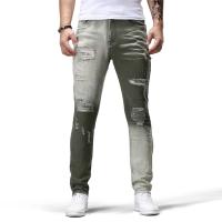 China Mid Waist Distressed Stone Washed wholesale skinny jeans mens Urban Fashion Khaki Army Green Custom (TM257) for sale