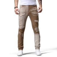 China Mid Waist Distressed Stone Washed wholesale skinny jeans mens Urban Fashion Khaki Army Green Custom (TM257) for sale
