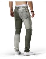 China Mid Waist Distressed Stone Washed wholesale skinny jeans mens Urban Fashion Khaki Army Green Custom (TM257) for sale