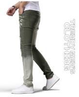 China Mid Waist Distressed Stone Washed wholesale skinny jeans mens Urban Fashion Khaki Army Green Custom (TM257) for sale