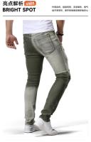 China Mid Waist Distressed Stone Washed wholesale skinny jeans mens Urban Fashion Khaki Army Green Custom (TM257) for sale
