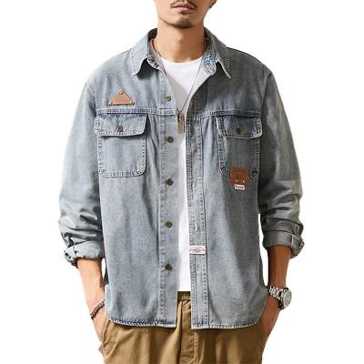 China Blue Solid Color Youth Trend mens wholesale dress shirts Long Sleeve Lapel Collar Custom (CS006) for sale