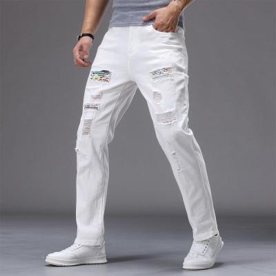 China White Daily Washed wholesale skinny jeans mens Mid Waist Distressed Custom (P396) for sale