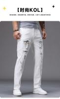 China White Daily Washed wholesale skinny jeans mens Mid Waist Distressed Custom (P396) for sale