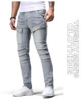 China Outdoor Mid Waist Green Blue wholesale skinny jeans mens Stone Wash Youth Trend Custom (Y240) for sale