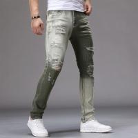 China Daily Mid Waist Stone Washed wholesale skinny jeans mens Urban Fashion Khaki Army Green Custom (TM257) for sale