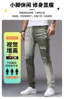 China Daily Mid Waist Stone Washed wholesale skinny jeans mens Urban Fashion Khaki Army Green Custom (TM257) for sale