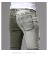 China Daily Mid Waist Stone Washed wholesale skinny jeans mens Urban Fashion Khaki Army Green Custom (TM257) for sale