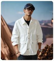 China White Daily Fabric Hem french workwear jacket wholesale Cotton 100% Long Sleeve Custom (JK739) for sale