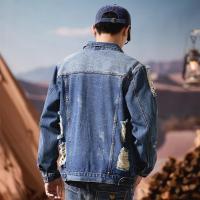 China Blue Single Breasted Fabric Hem Blue Daily Fabric Hem french workwear jacket wholesale Long Sleeve Polyester 19% Custom (JK591) for sale