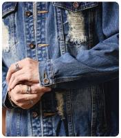China Blue Single Breasted Fabric Hem Blue Daily Fabric Hem french workwear jacket wholesale Long Sleeve Polyester 19% Custom (JK591) for sale