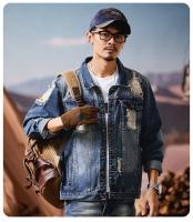 China Blue Single Breasted Fabric Hem Blue Daily Fabric Hem french workwear jacket wholesale Long Sleeve Polyester 19% Custom (JK591) for sale