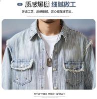 China Striped Light Blue Youth Trend french workwear jacket wholesale Long Sleeve Regular Custom (CS015) for sale