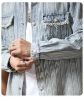 China Striped Light Blue Youth Trend french workwear jacket wholesale Long Sleeve Regular Custom (CS015) for sale