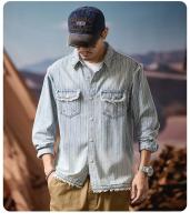 China Striped Light Blue Youth Trend french workwear jacket wholesale Long Sleeve Regular Custom (CS015) for sale
