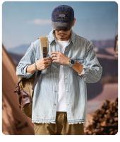China Striped Light Blue Youth Trend french workwear jacket wholesale Long Sleeve Regular Custom (CS015) for sale
