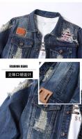 China Blue Fabric Hem Long Sleeve french workwear jacket wholesale Polyester 19% Single Breasted Custom (JK5102) for sale