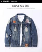China Blue Fabric Hem Long Sleeve french workwear jacket wholesale Polyester 19% Single Breasted Custom (JK5102) for sale