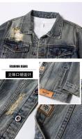 China Fabric Hem Solid Color Youth Trend wholesale skinny jeans mens Long Sleeve Vintage Color Custom (JK590) for sale