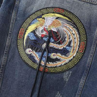 China Embroidered Blue Fabric Hem Embroidered french workwear jacket wholesale Youth Trend Long Sleeve Custom (JK558) for sale
