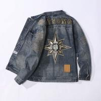 China Blue Fabric Hem Embroidered biker jacket wholesale Solid Color Long Sleeve Custom (JK538) for sale