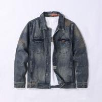 China Blue Fabric Hem Embroidered biker jacket wholesale Solid Color Long Sleeve Custom (JK538) for sale
