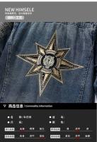 China Blue Fabric Hem Embroidered biker jacket wholesale Solid Color Long Sleeve Custom (JK538) for sale