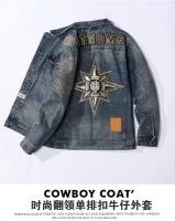 China Blue Fabric Hem Embroidered biker jacket wholesale Solid Color Long Sleeve Custom (JK538) for sale