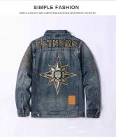 China Blue Fabric Hem Embroidered biker jacket wholesale Solid Color Long Sleeve Custom (JK538) for sale