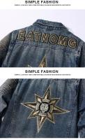 China Blue Fabric Hem Embroidered biker jacket wholesale Solid Color Long Sleeve Custom (JK538) for sale
