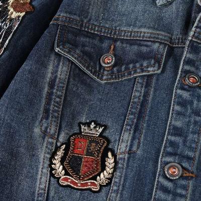 China Blue Blue Fabric Hem Embroidered french workwear jacket wholesale Long Sleeve Polyester 19% Custom (JK537) for sale