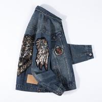 China Blue Blue Fabric Hem Embroidered french workwear jacket wholesale Long Sleeve Polyester 19% Custom (JK537) for sale