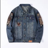 China Blue Blue Fabric Hem Embroidered french workwear jacket wholesale Long Sleeve Polyester 19% Custom (JK537) for sale