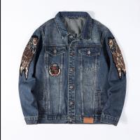China Blue Blue Fabric Hem Embroidered french workwear jacket wholesale Long Sleeve Polyester 19% Custom (JK537) for sale