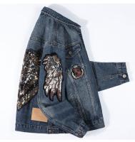 China Blue Blue Fabric Hem Embroidered french workwear jacket wholesale Long Sleeve Polyester 19% Custom (JK537) for sale
