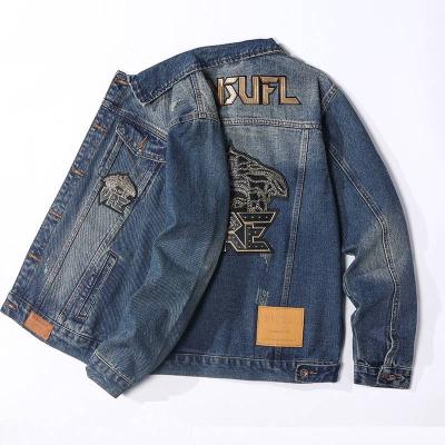 China Solid Color Blue Fabric Hem Embroidered french workwear jacket wholesale Solid Color Youth Trend Custom (JK535) for sale