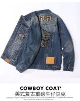 China Solid Color Blue Fabric Hem Embroidered french workwear jacket wholesale Solid Color Youth Trend Custom (JK535) for sale